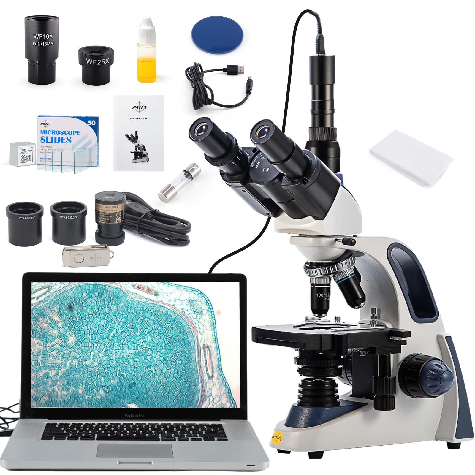 SWIFT SW380T Trinocular Microscope 40-2500X Magnification Boiling Pot ...