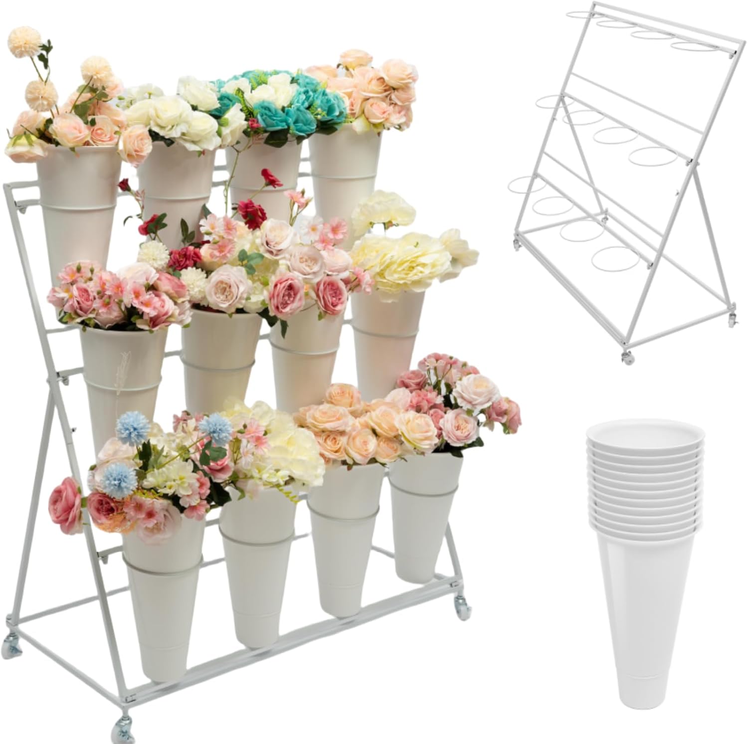 Amazon.com: TFCFL 3 Tier Flower Display Stands with 12 Buckets, White ...