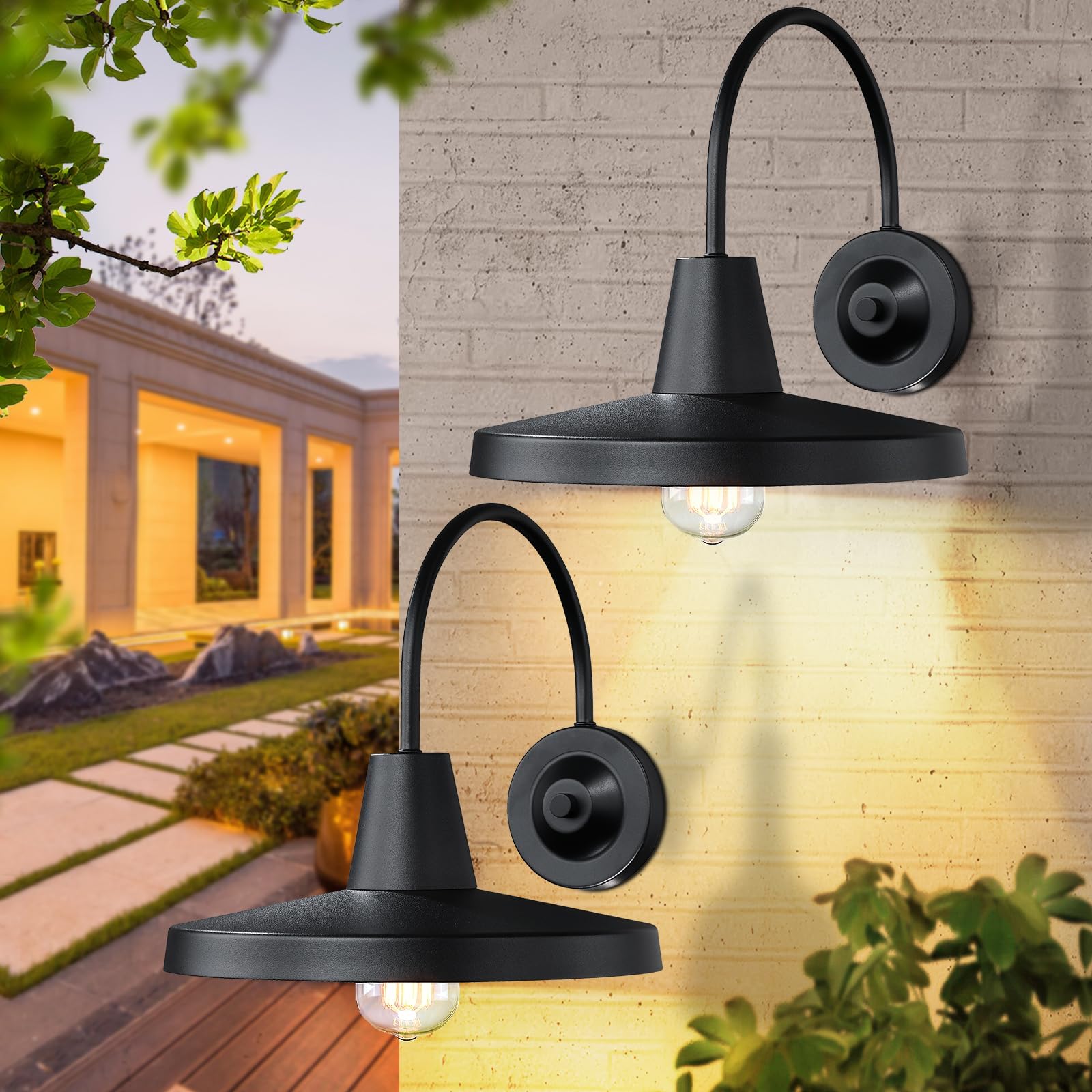 Outdoor Gooseneck Barn Lights 2-Pack, 11.75" Farmhouse Exterior ...