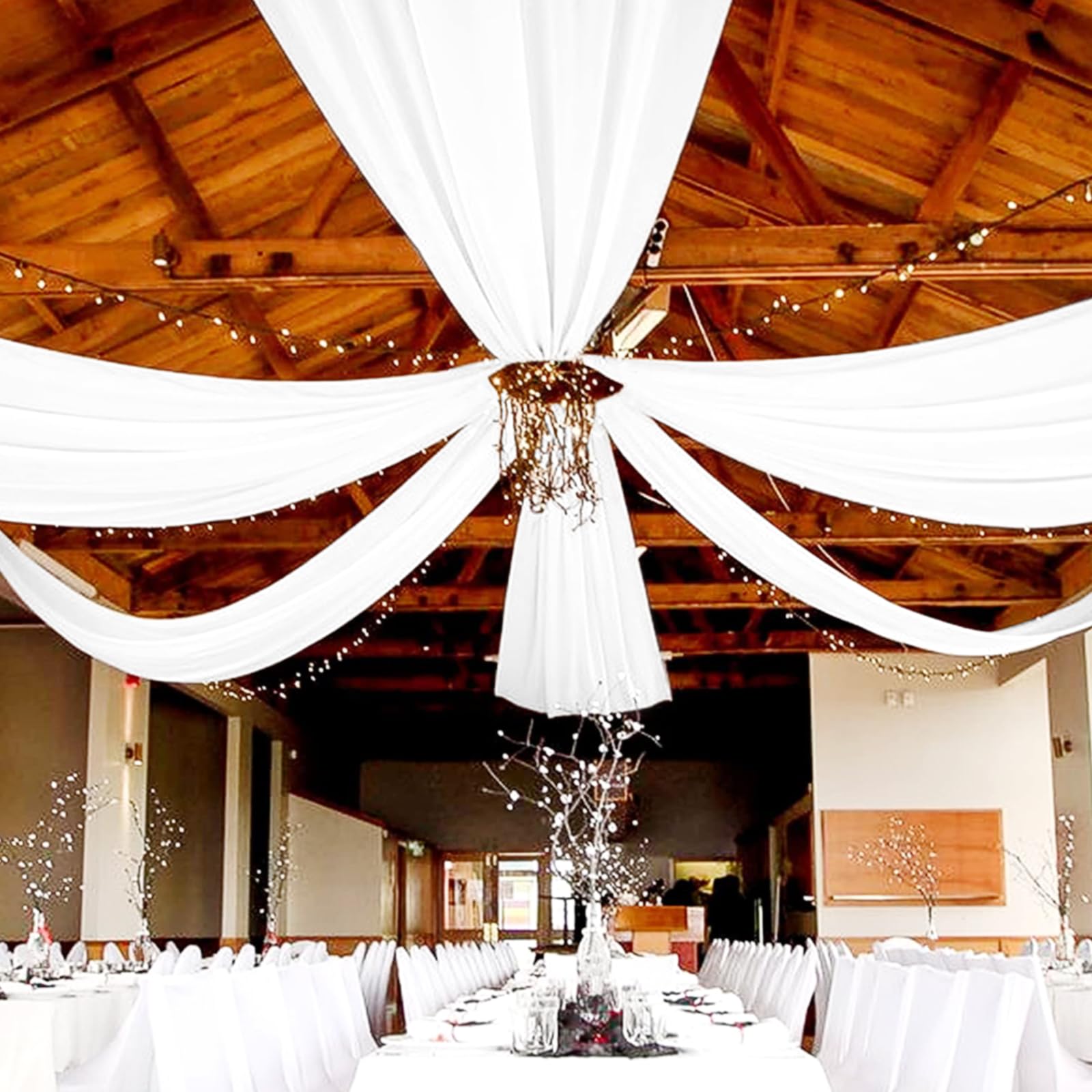 Amazon.com: ABKLESACH 4 Panels White Ceiling Drapes for Wedding ...