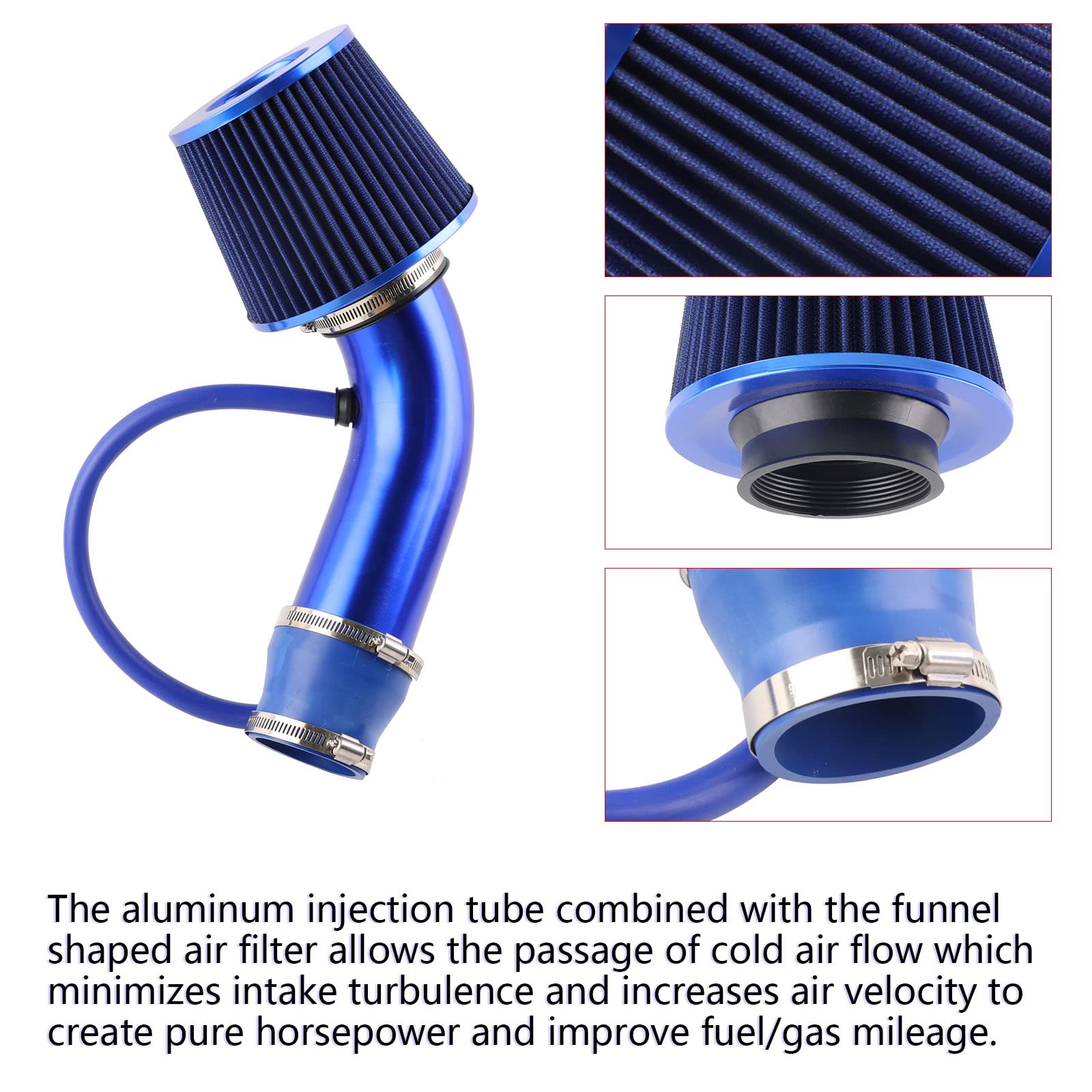 BAGARAATAN 3" Universal Car Cool Air Intake Kit Aluminum Automotive ...