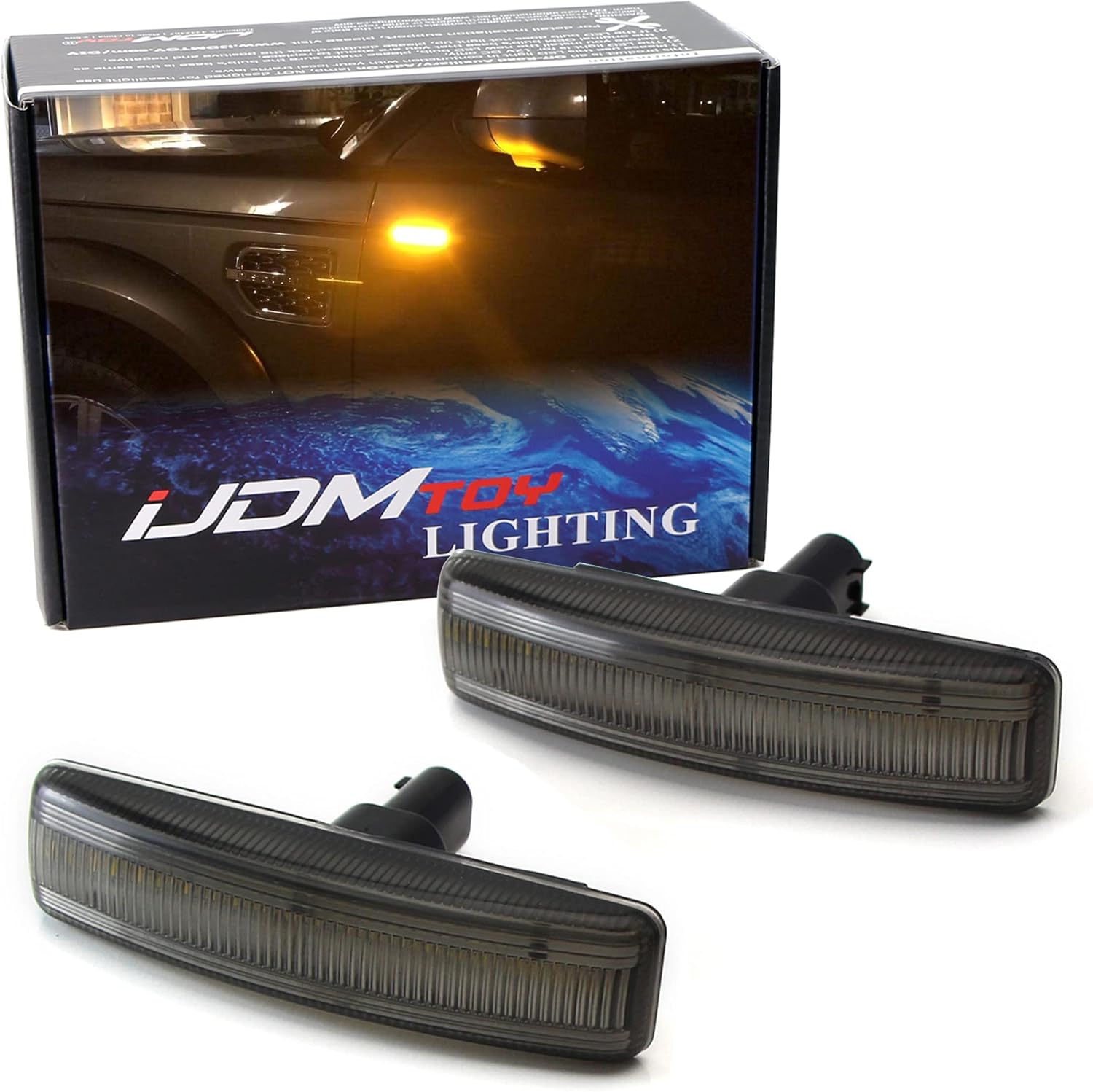 iJDMTOY Smoked Lens Amber Full LED Front Side Marker Light Kit ...