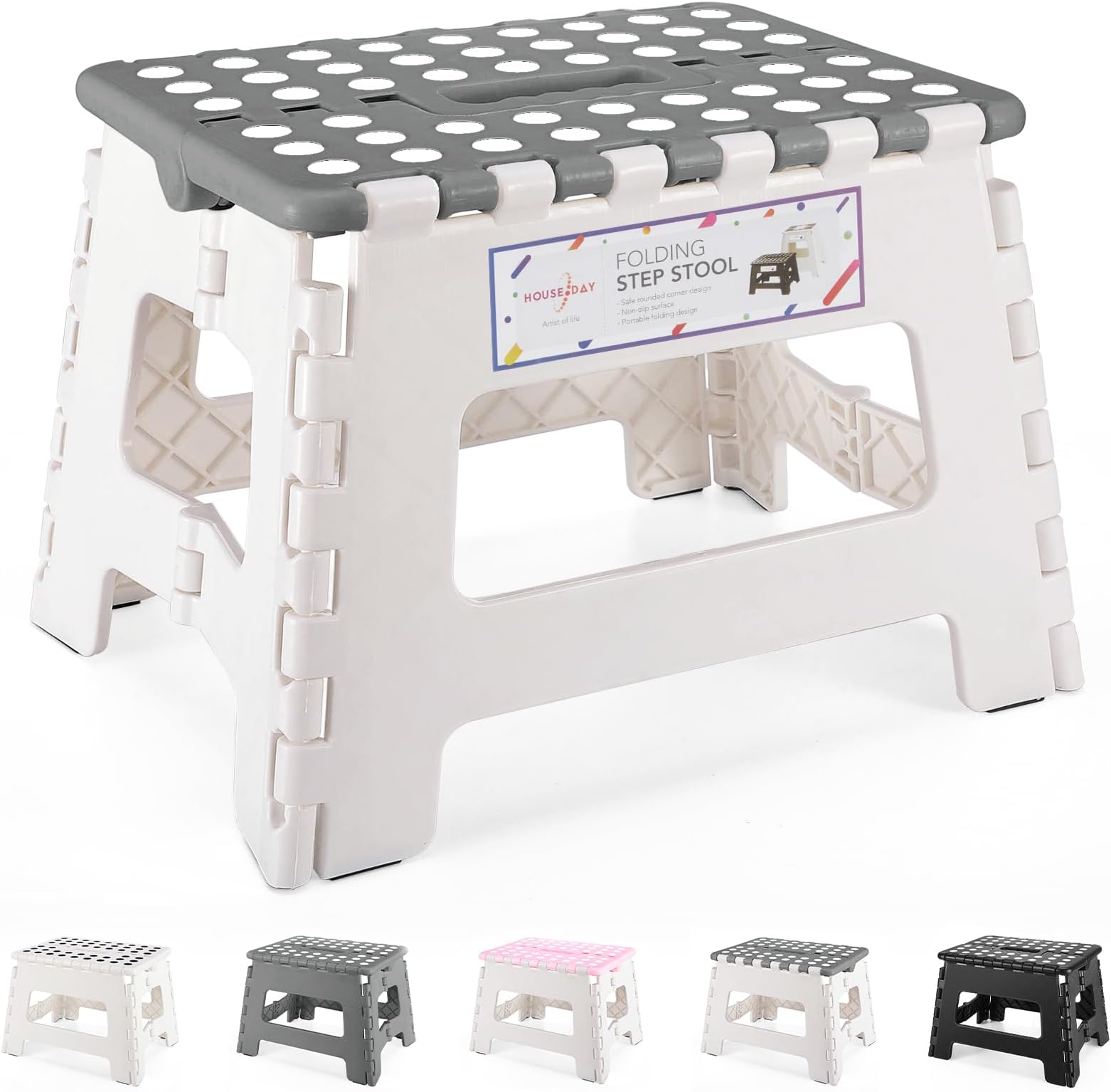 HOUSE DAY Folding Step Stool Lightweight Plastic Step Stool,9 inch ...