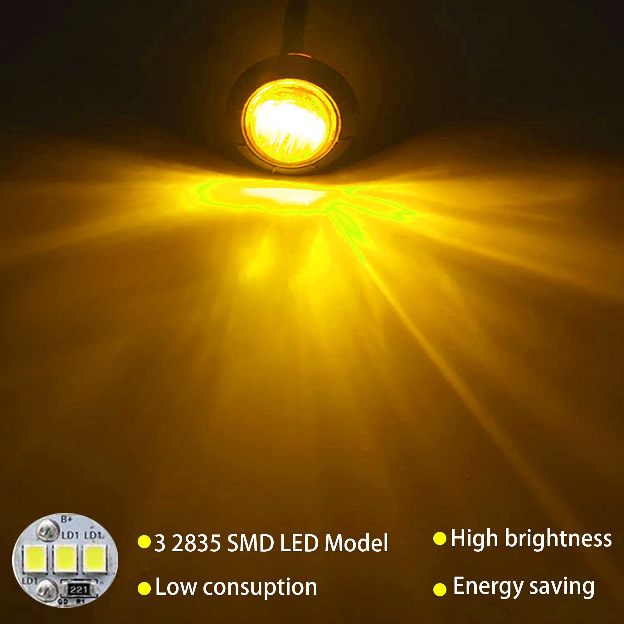 Snapklik.com : UWDESY 10Pcs Amber Waterproof 3 LED Round Boat Lights ...