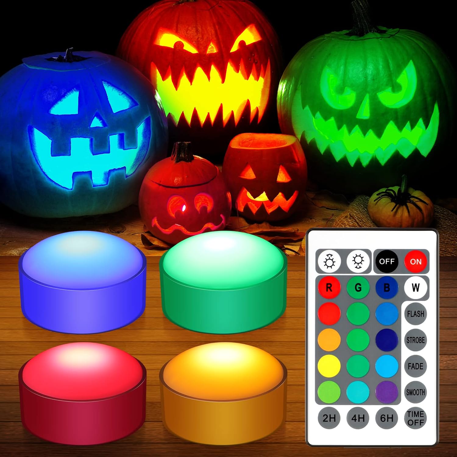 Amazon.com: Lanties 4 Pieces Halloween LED Pumpkin Lights with Remote ...