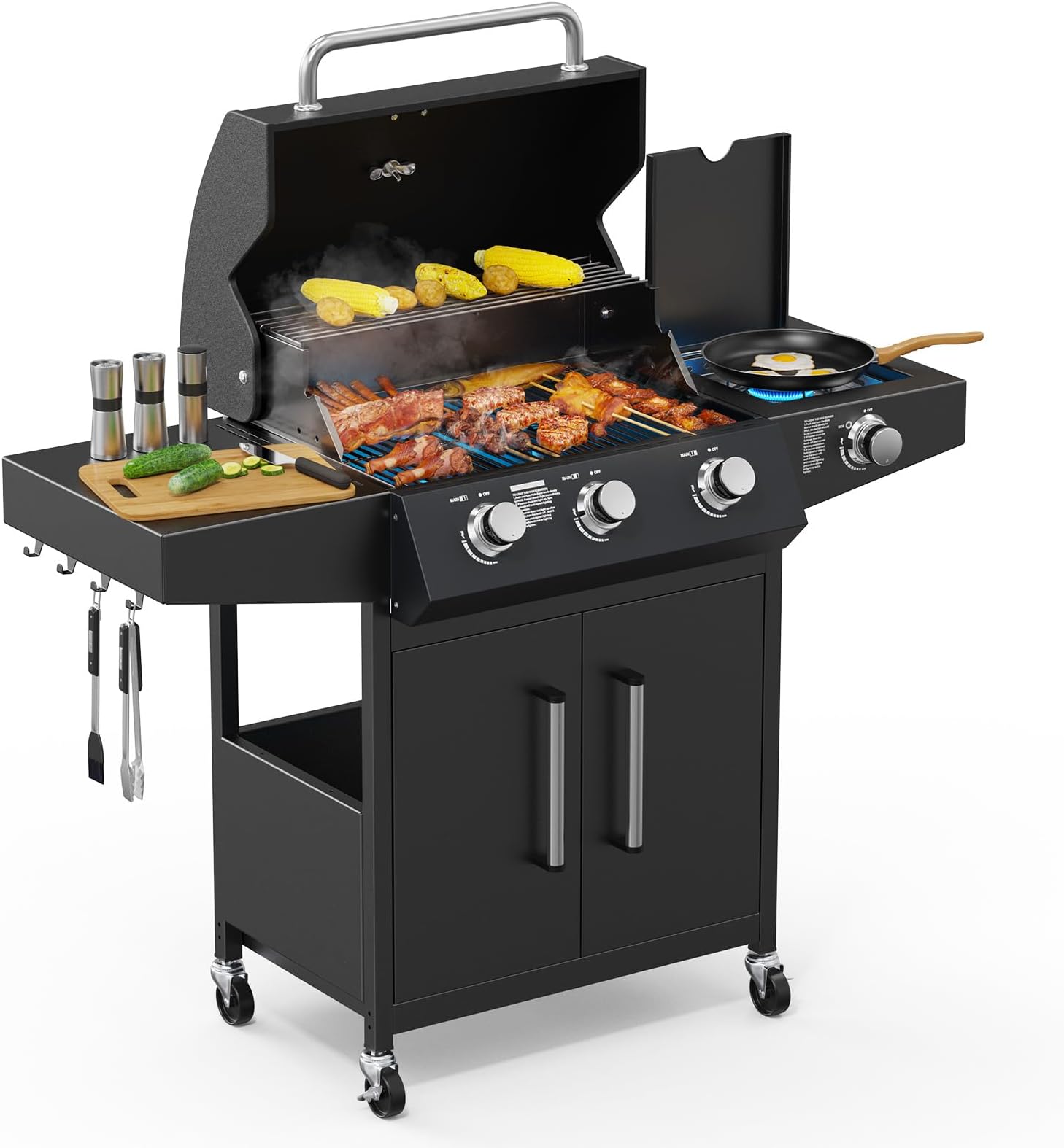 Amazon.com: MASTER COOK 3 Burner BBQ Propane Gas Grill, Stainless Steel ...