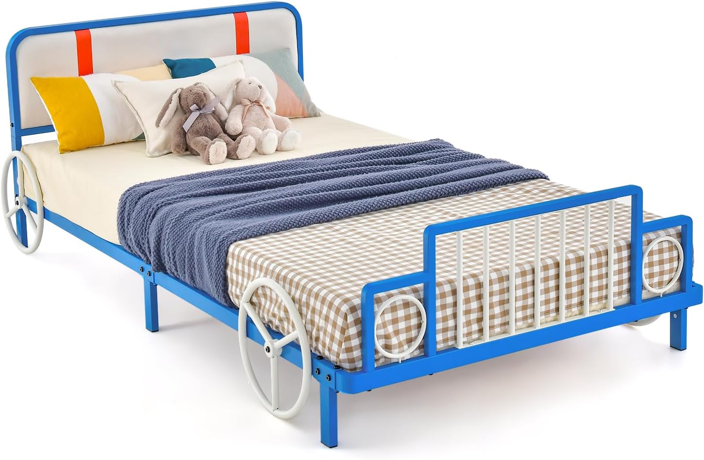 COSTWAY Kids Single Bed Frame, 3ft Metal Toddler Beds Platform with ...