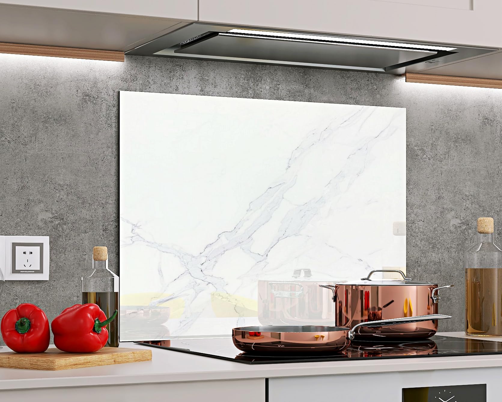 BELOFAY 50x60cm White Marble Tempered Glass Splashback/backsplash for ...
