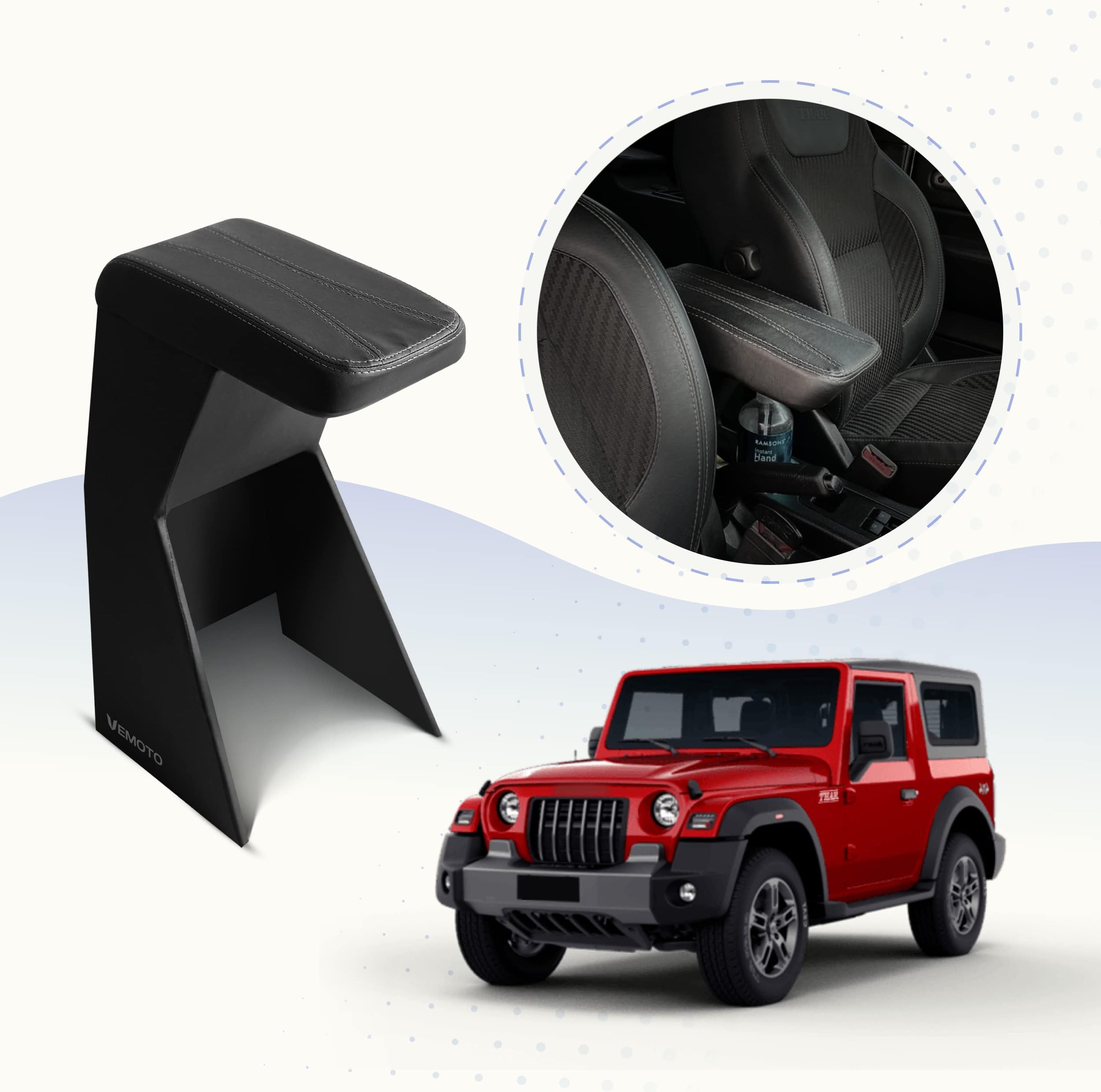 VEMOTO™ Premium Armrests for Mahindra THAR With 2 USB Ports & Cup ...