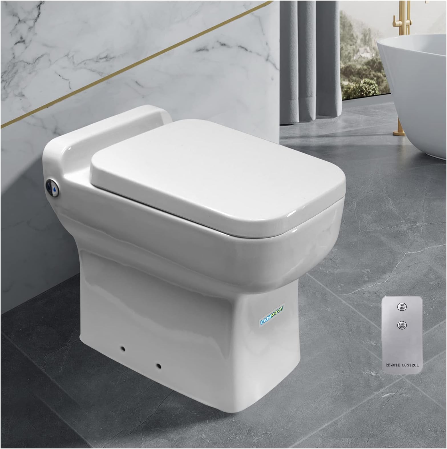 Dual-Flush Upflush Toilet for Small Space,4/5HP Electric Remote Control ...