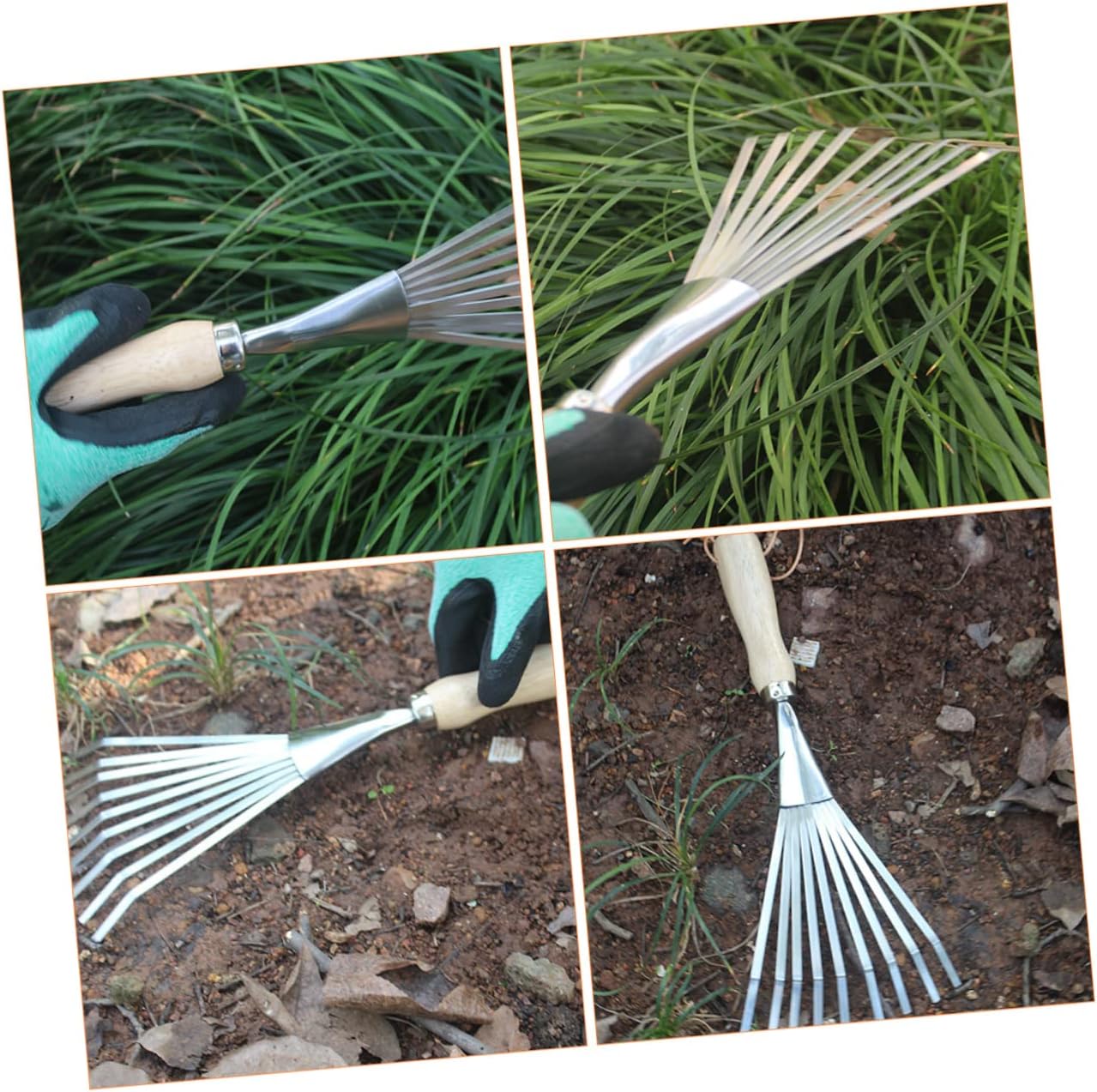 GANAZONO Nine-Tooth Rake with Wooden Handle Garden Rake Tools Grass ...