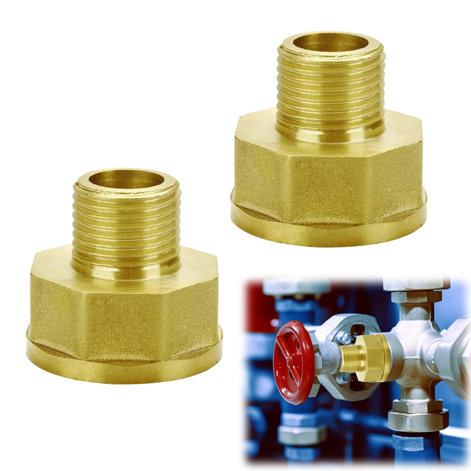 HORREX Pack of 2 Brass Reducer Extension 1 Inch to 1/2 Inch Brass ...