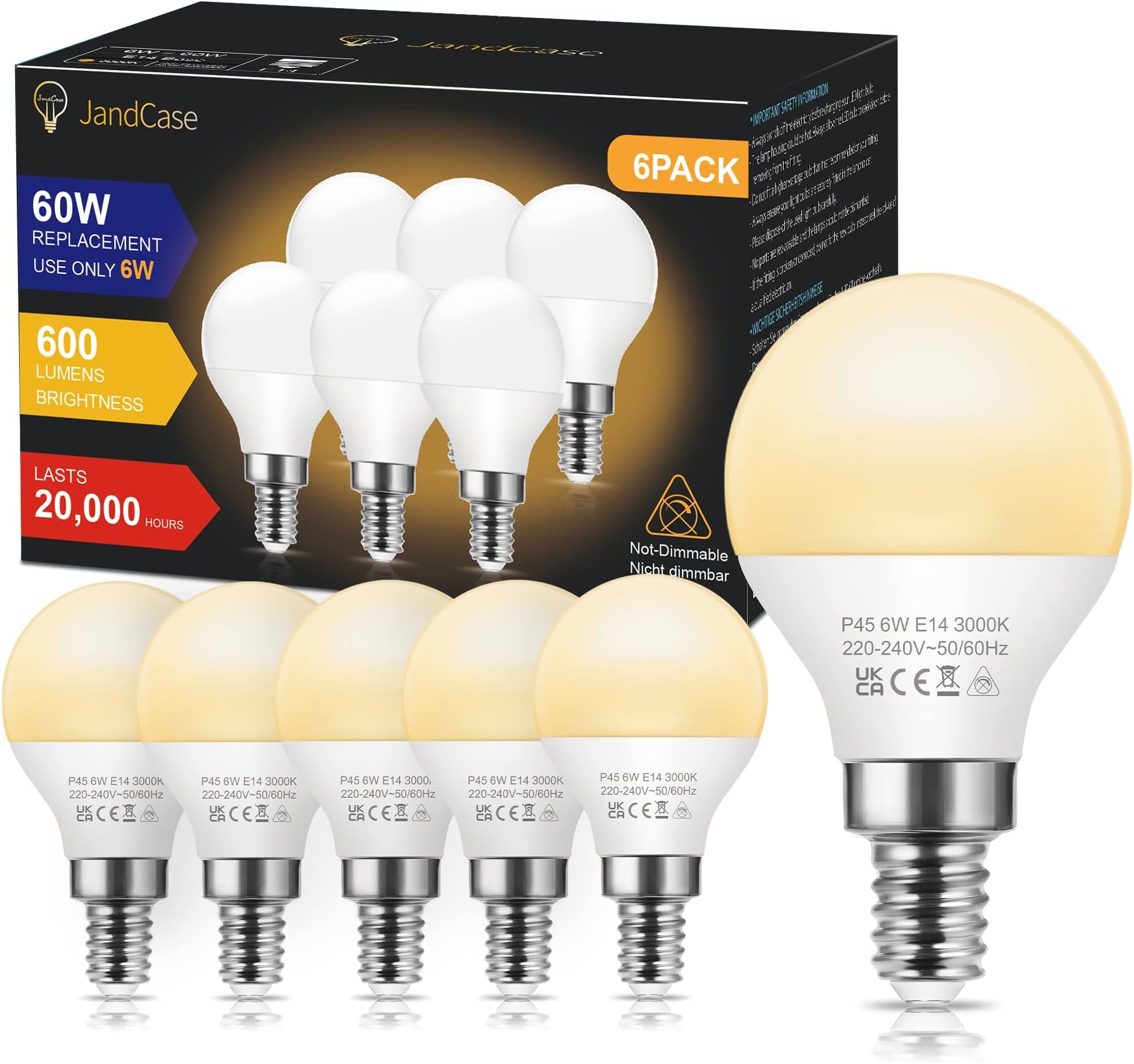 JandCase E14 LED Light Bulb Warm White 3000K, 6W Small Screw Light Bulb ...