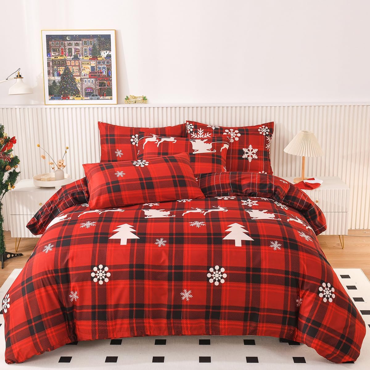 Amazon.com: Mengersi Christmas Duvet Cover Set King Size,Christmas Tree Snowflake Duvet Cover ...