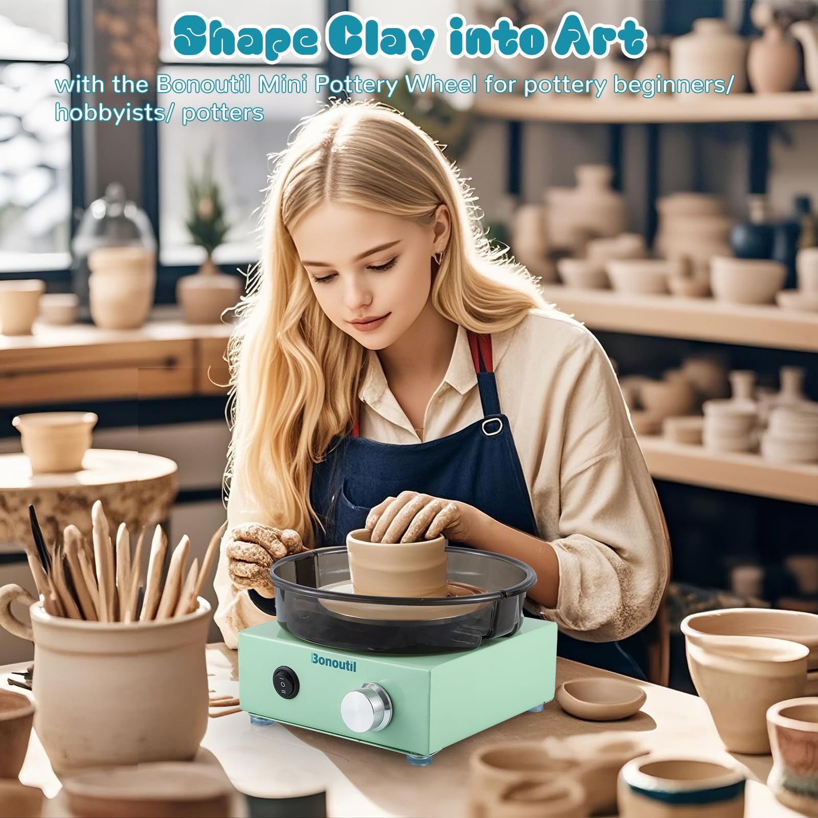 Snapklik.com : Bonoutil Mini Pottery Wheel-30 PCS DIY Pottery Kit