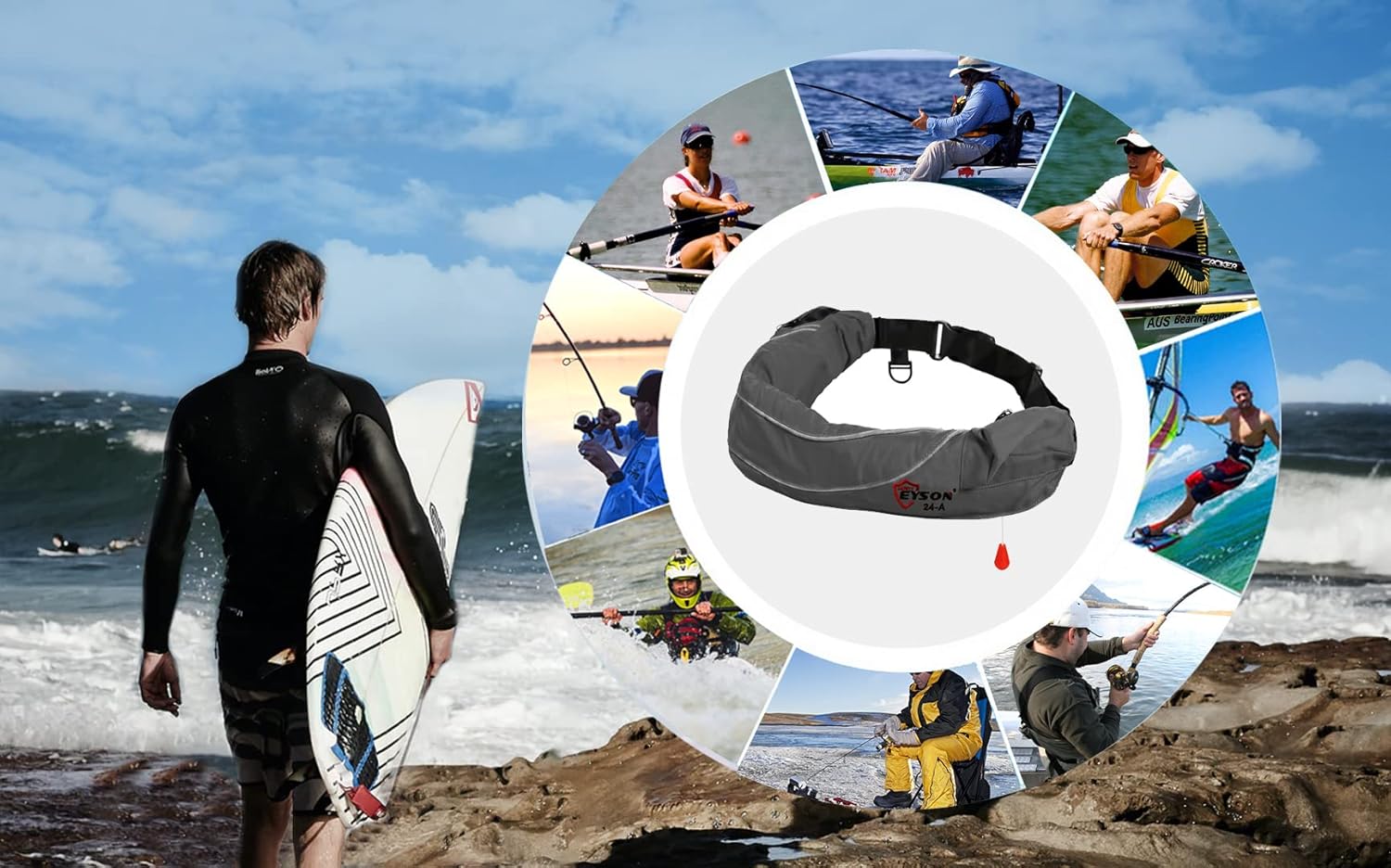 Adult Inflatable Swim Vest 100N Manual Inflatable Belt Pack For Water ...