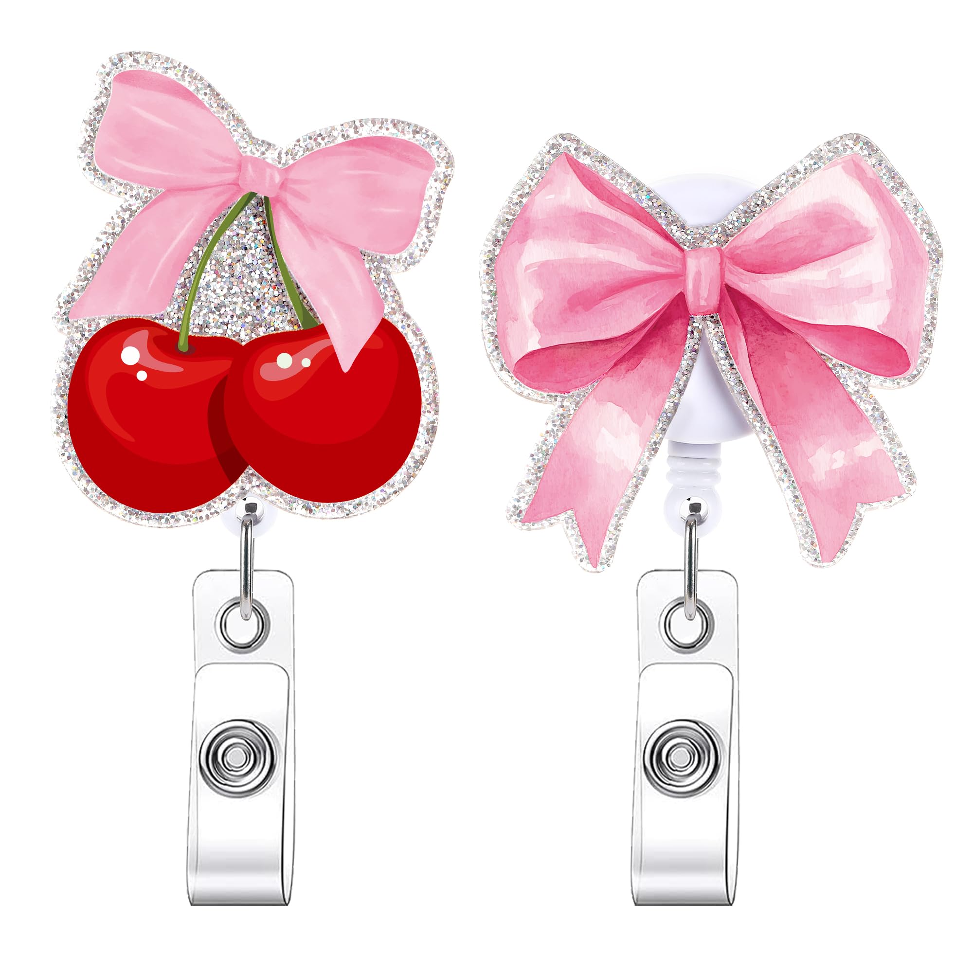 Nurse Badge Holder Girly Pink Bow Cherry Badge Reel - Retractable ID ...