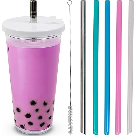 Amazon.com | UPLYO Reusable Boba Cup Smoothie Cup with Resealable Lid ...