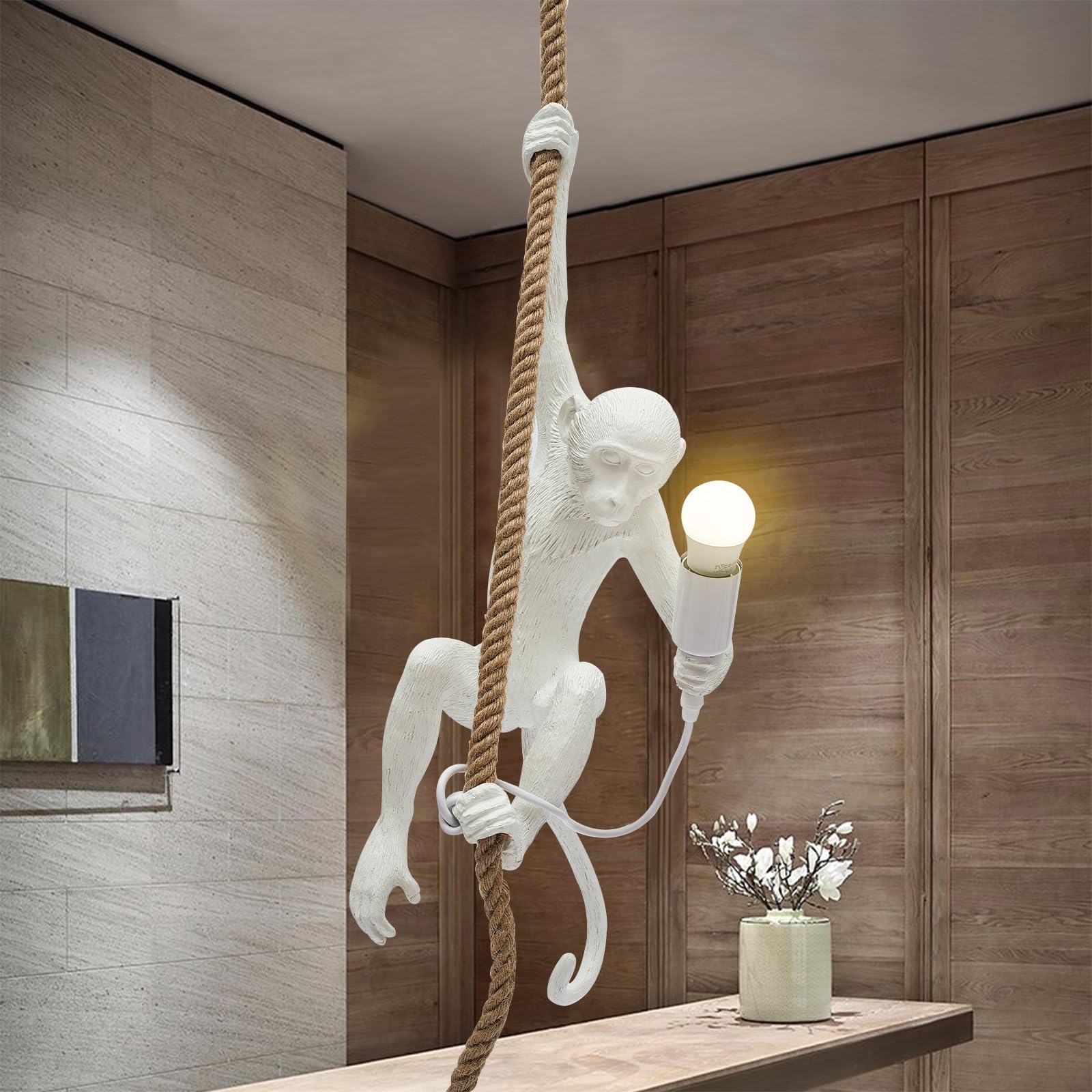 TFCFL Resin Monkey Pendant Light with Hemp Rope, Industrial Edison ...