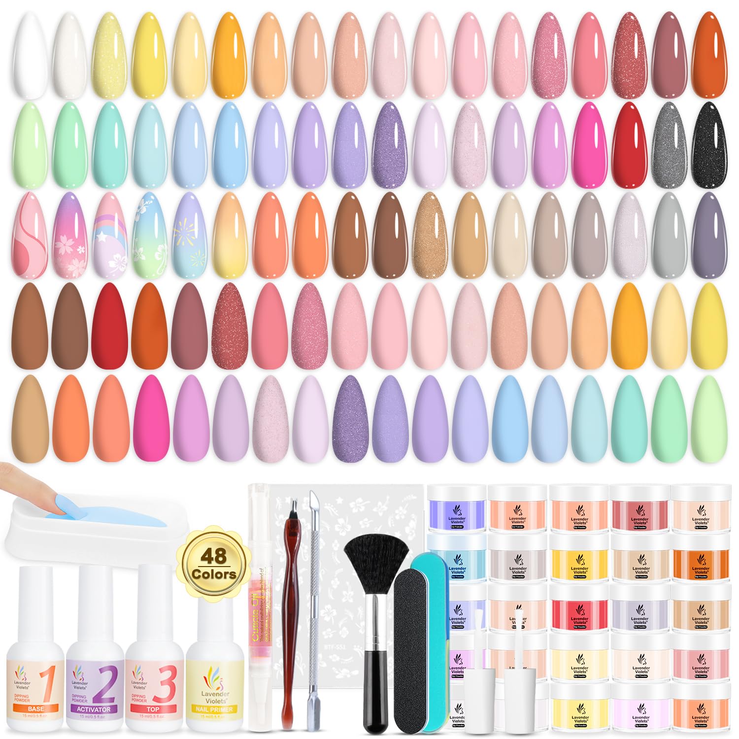 Amazon.com: Lavender Violets 62 Pcs Dip Powder Nail Kit Starter, 48 ...