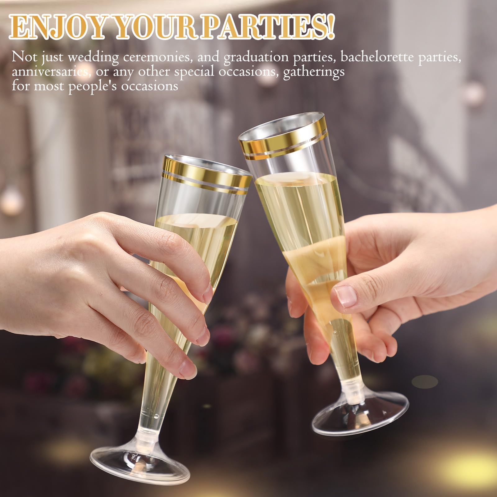Skylety 100 Pcs Champagne Flutes Bulk 4.5 oz Clear Plastic Toasting ...