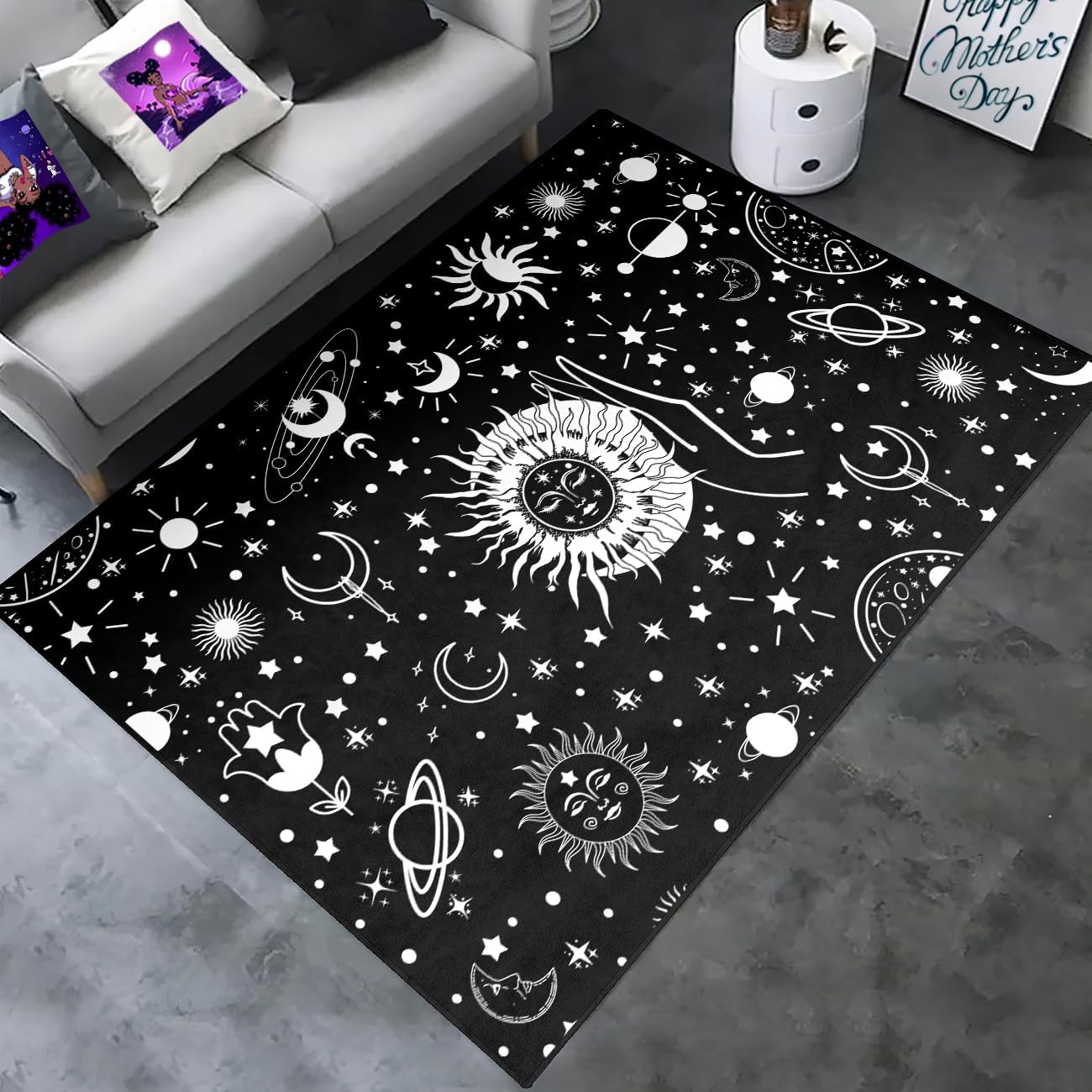Amazon.com: Sun and Moon Rug for Bedroom - Bohemian Celestial Black and ...