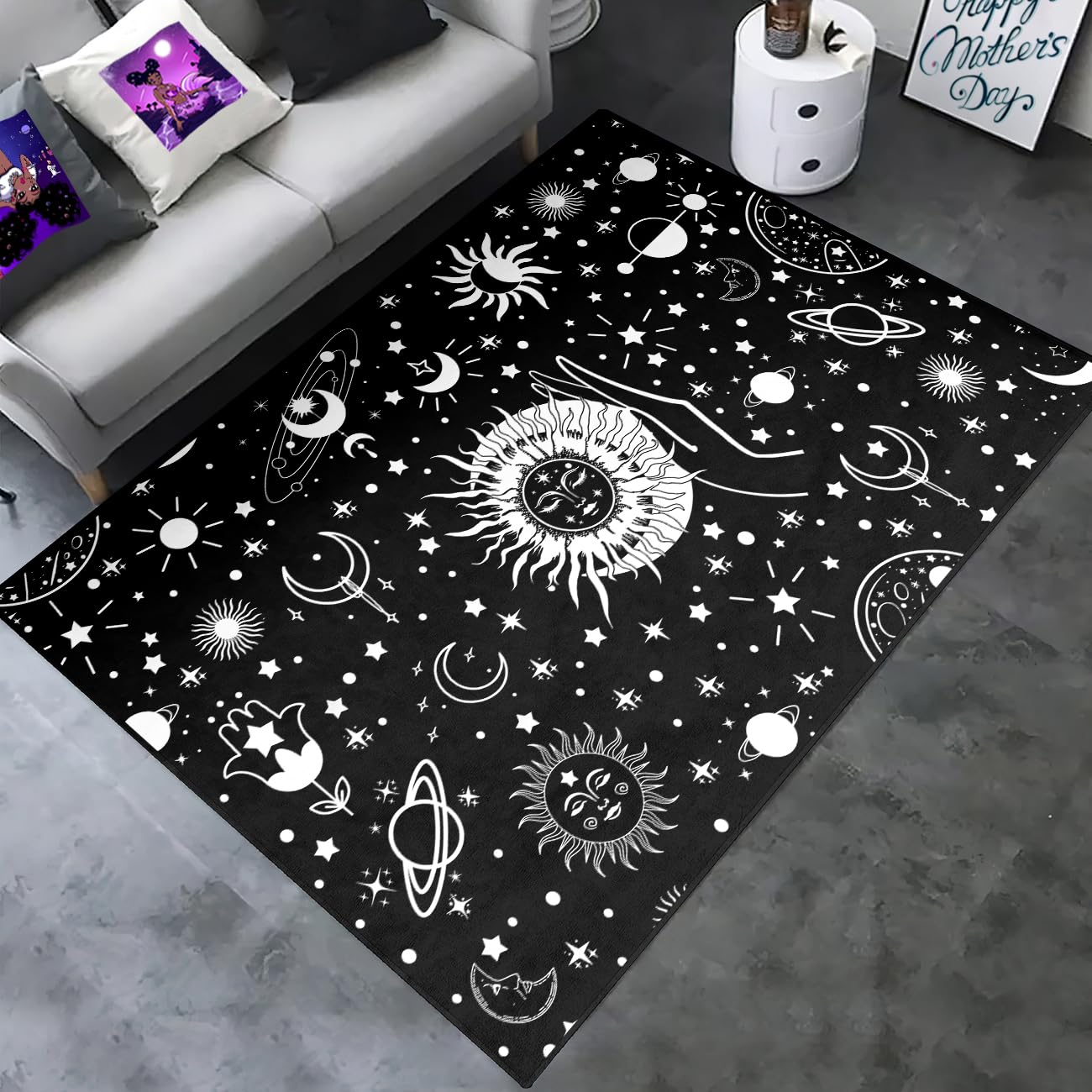 Amazon.com: Sun and Moon Rug for Bedroom - Bohemian Celestial Black and ...