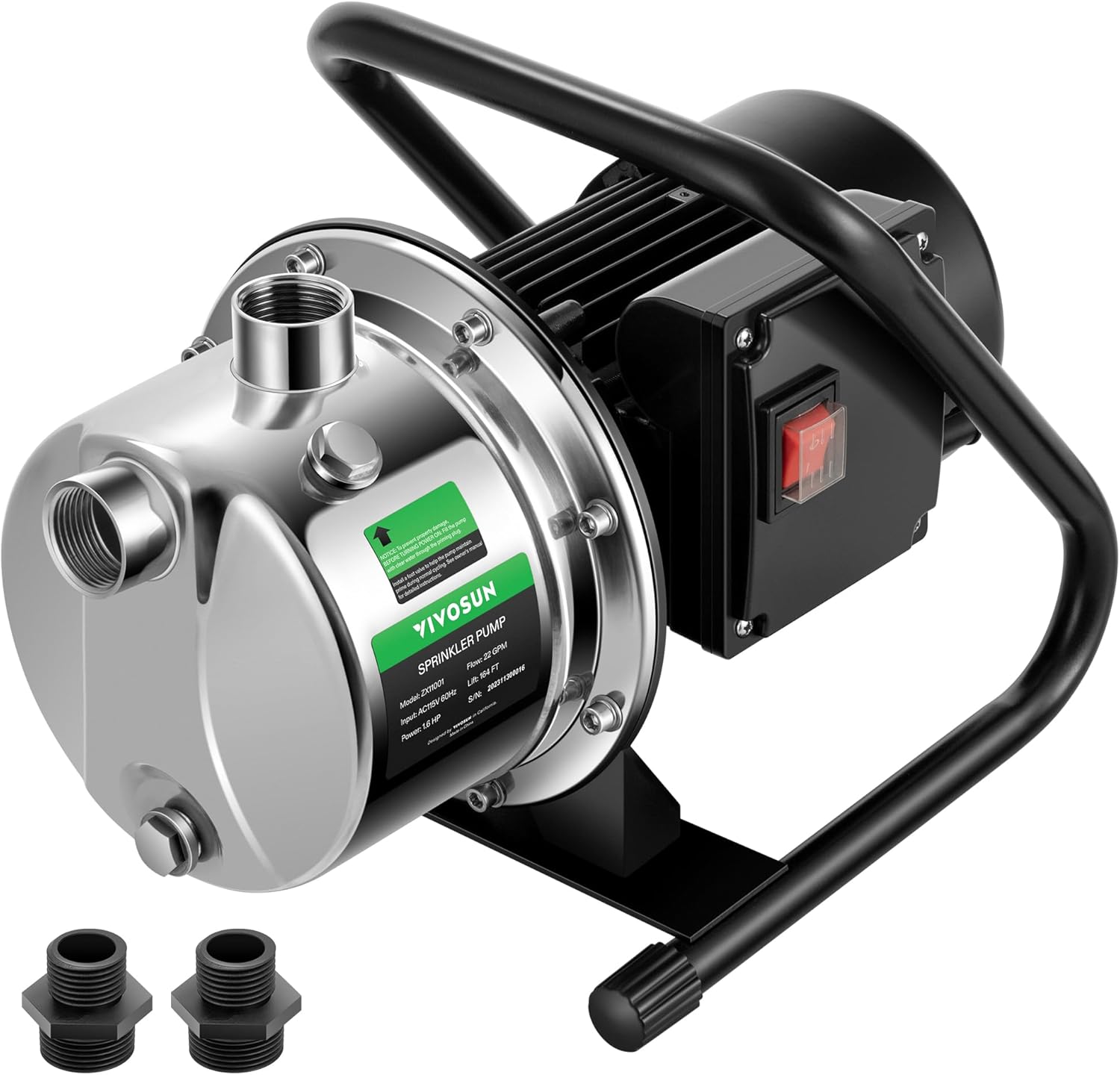 VIVOSUN 1.6HP Shallow Well Pump, 1320GPH Portable Garden Pump with Two ...