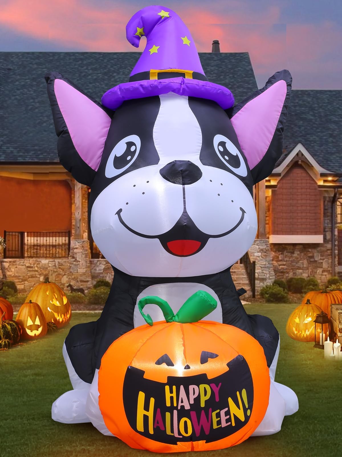 Amazon.com: TURNMEON 4 Ft Halloween Inflatables Witch Puppy Bulldog ...