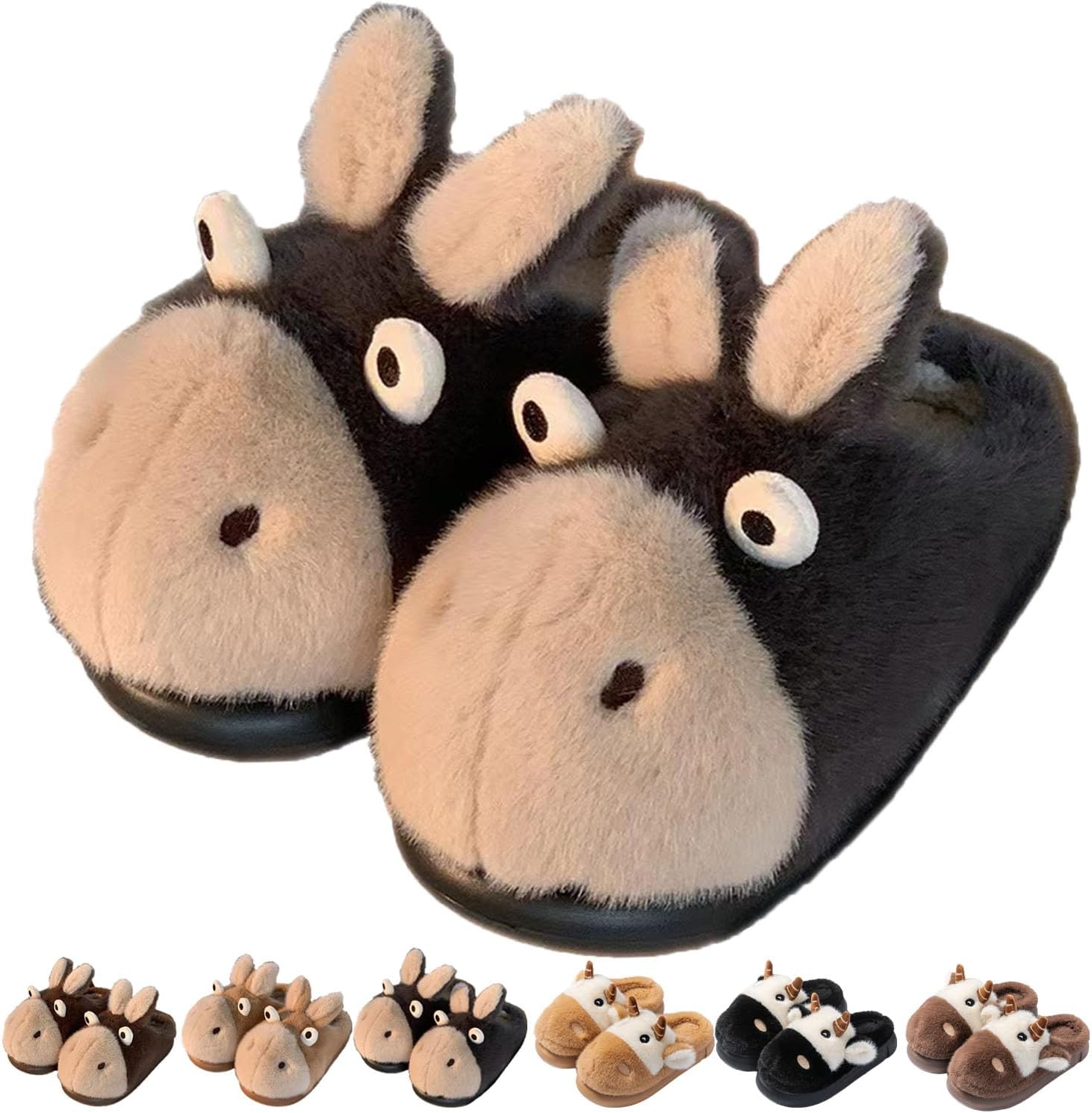 Amazon.com | Donkey Slippers, Cute Cartoon Plush Animal Cow Slippers ...