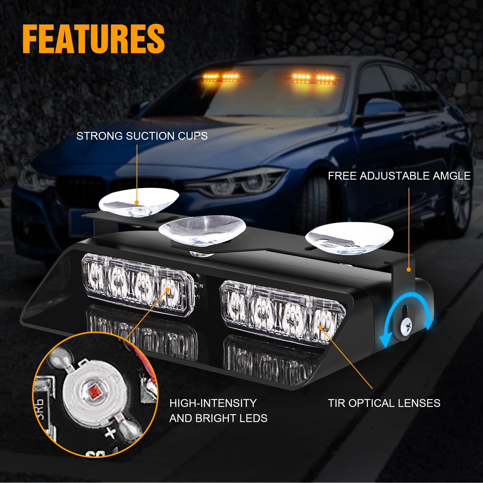 Snapklik.com : XRIDONSEN Amber 2 In 1 Emergency Dash Strobe Lights ...