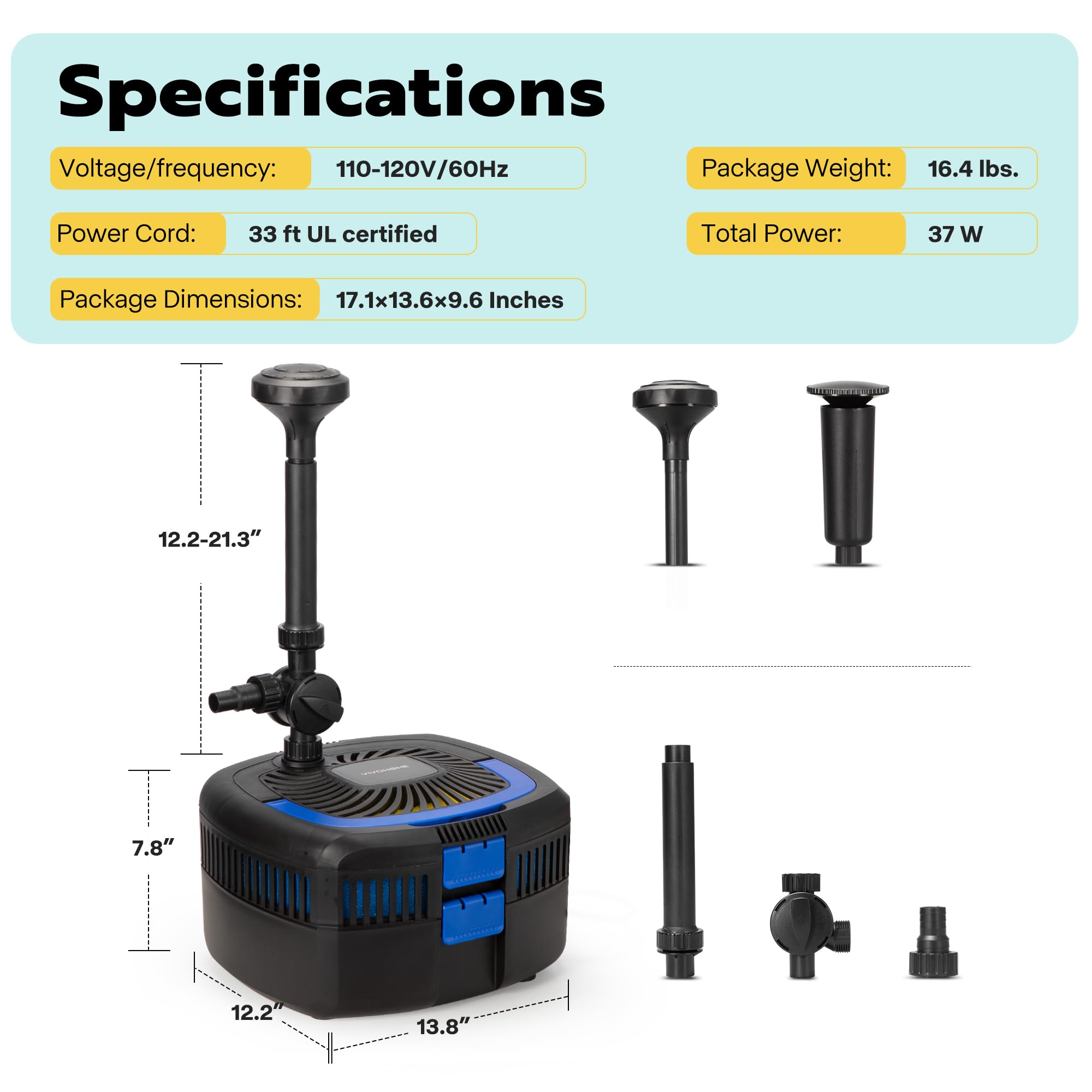 VIVOHOME 4-in-1 Pond Filter System Kits, 950 GPH Water Pump with Filter ...