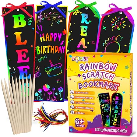 Amazon.com: ZMLM Scratch Paper Art Bookmarks Kids: 36 Set 2 Style Magic ...