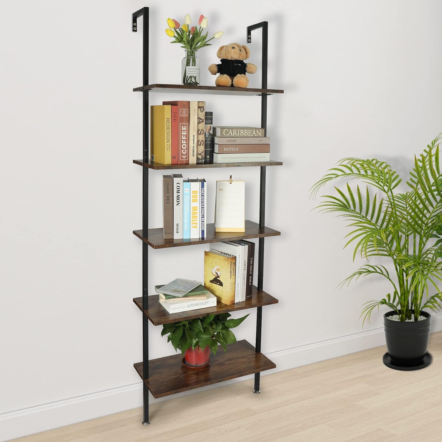 Amazon.com: AKVOMBI Wall Mounted Ladder Shelf, 5 Tier Open Industrial ...