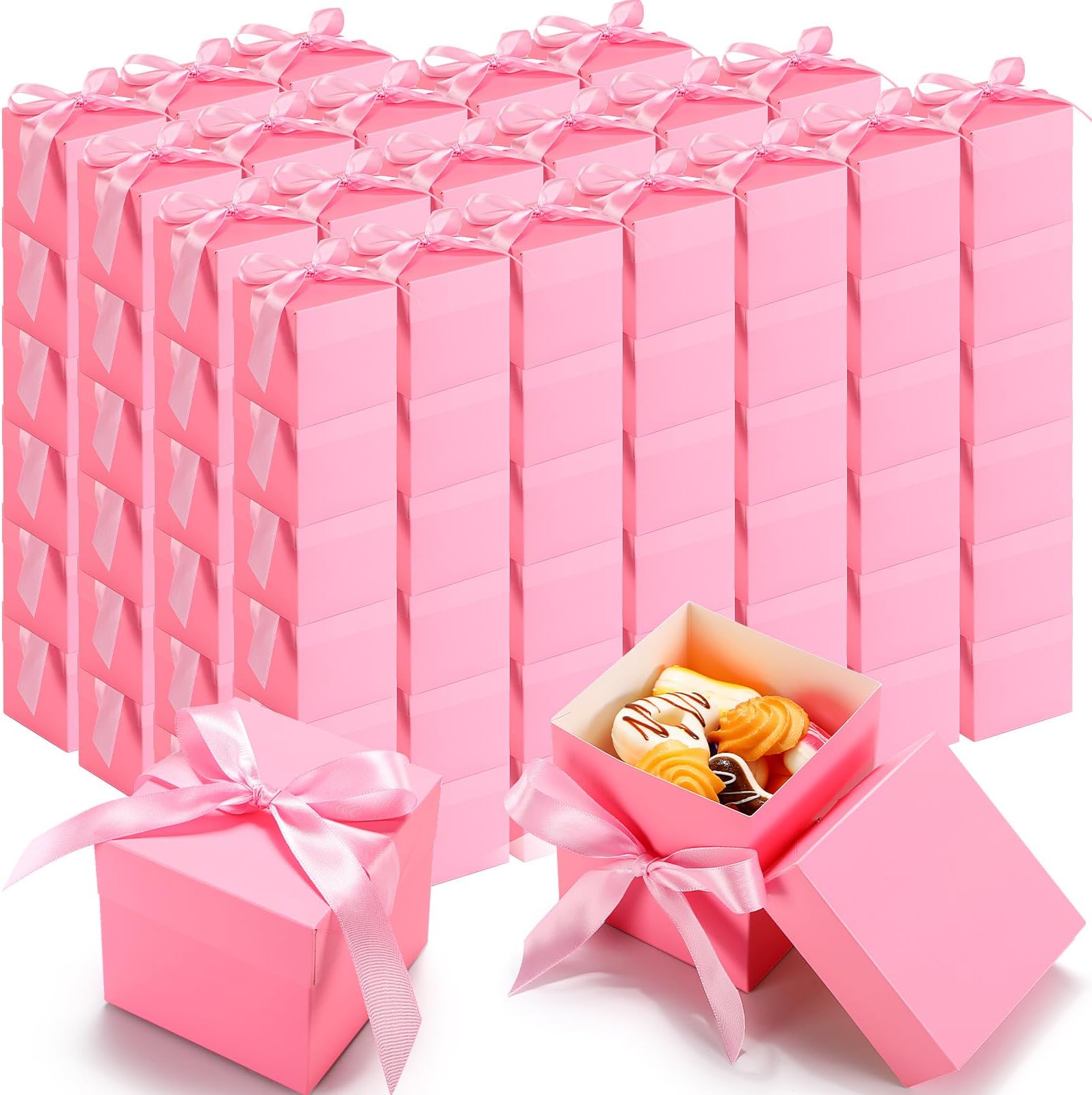 Amazon.com: DjinnGlory 100 Pack Small Pink Paper Gift Boxes with White ...