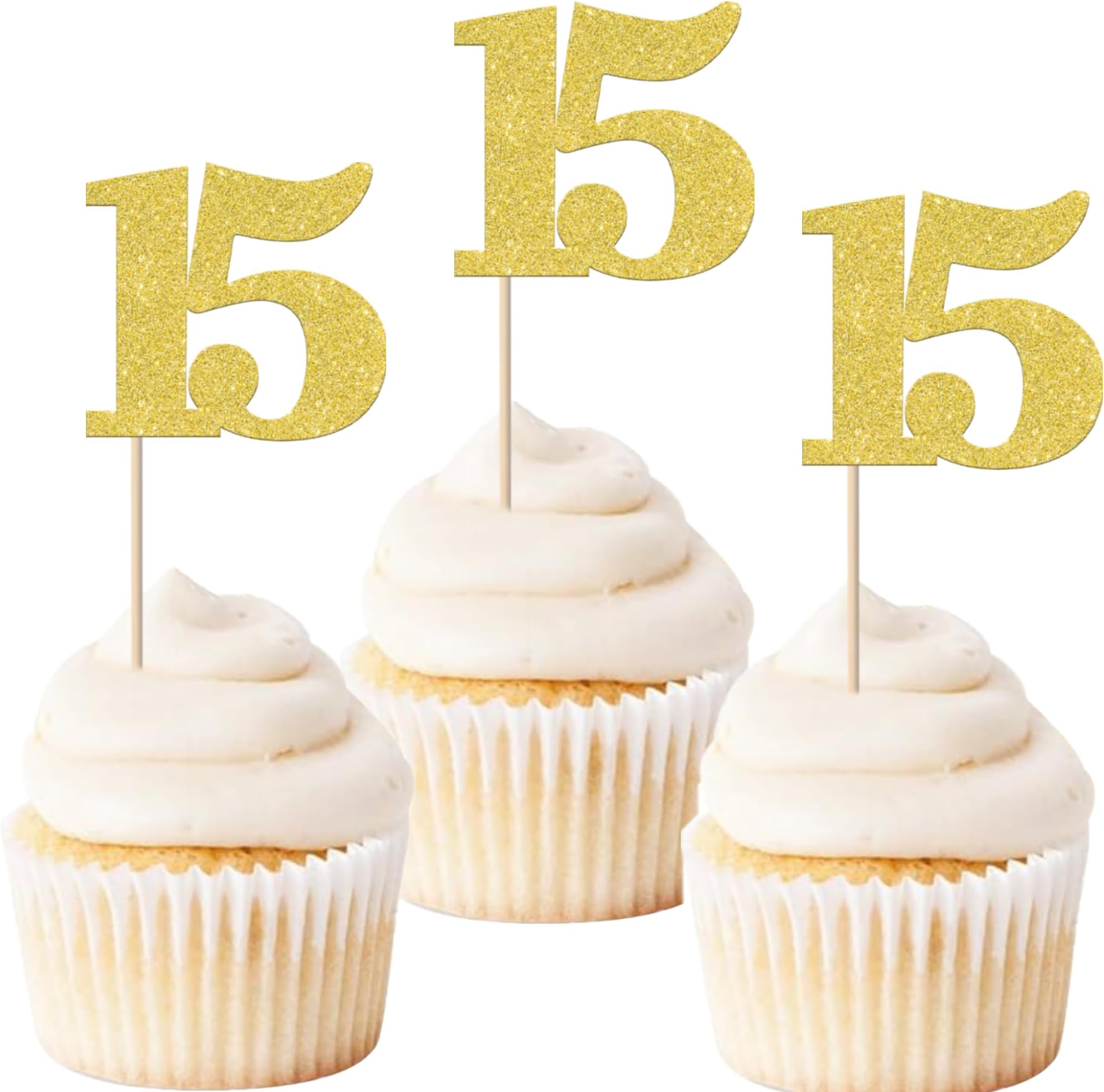 Amazon.com: 30 PCS Number 15 Cupcake Toppers Glitter Cheers to 15 years ...
