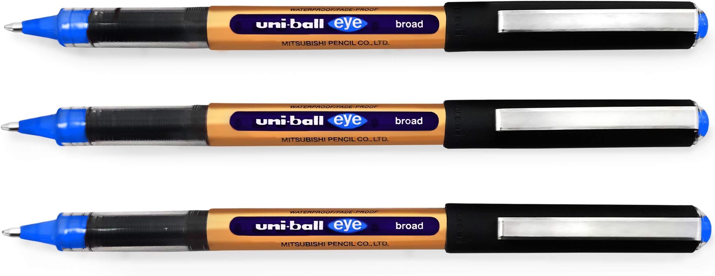 Uni-Ball UB-150-10 Eye On Point Stay Gold Broad Ballpoint Blue Pens ...