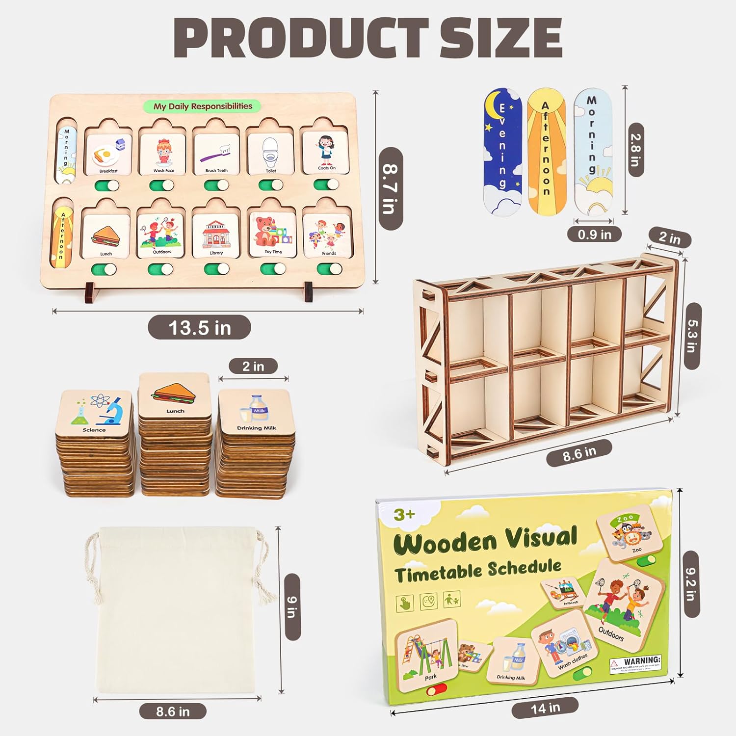 Dreamon Wooden Visual Schedule for Kids Chore Chart, Morning Bedtime ...