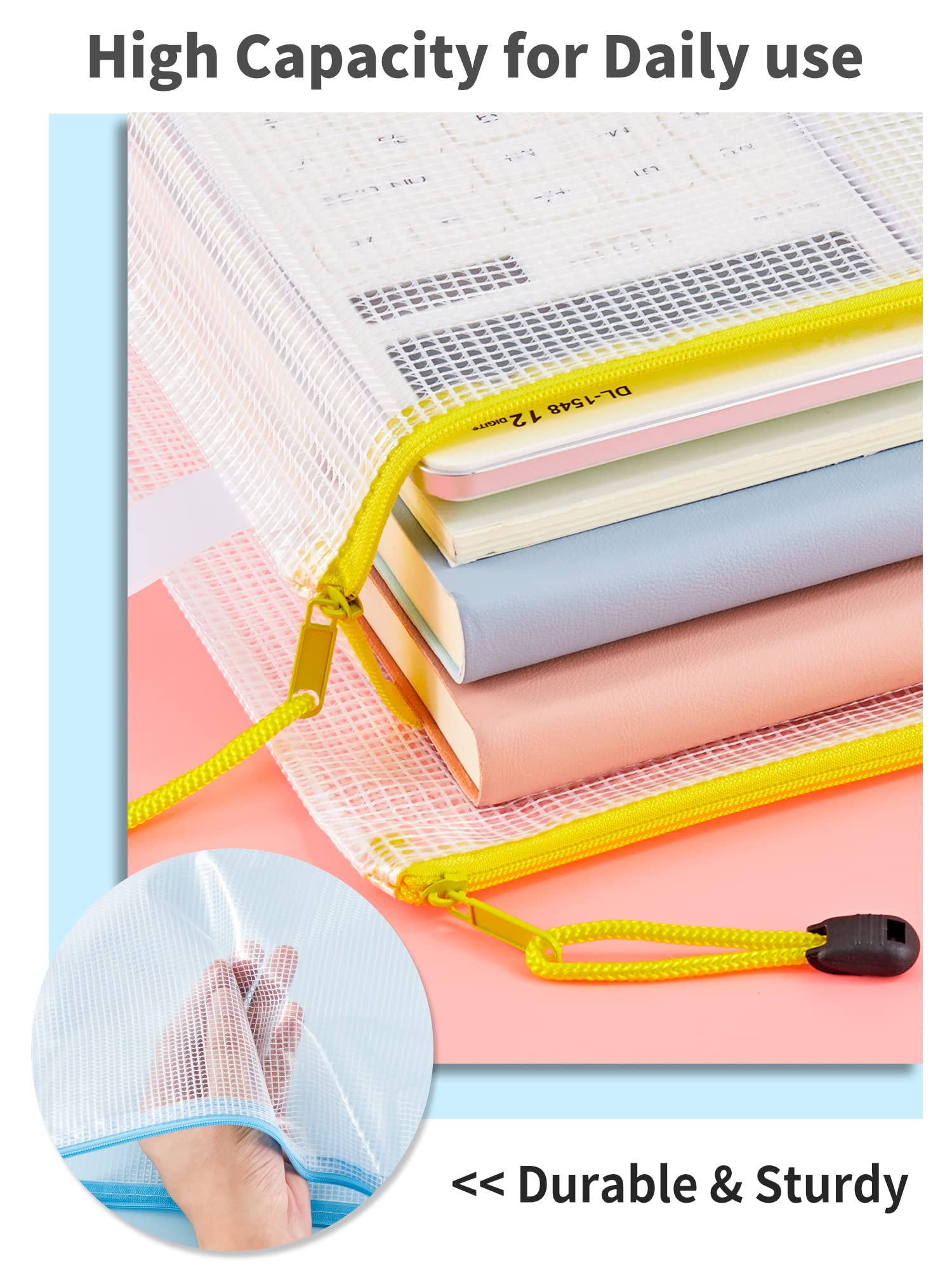 JARLINK 10 Pcs A3 Mesh Zipper Document Pouch, 10 Colors, Waterproof ...