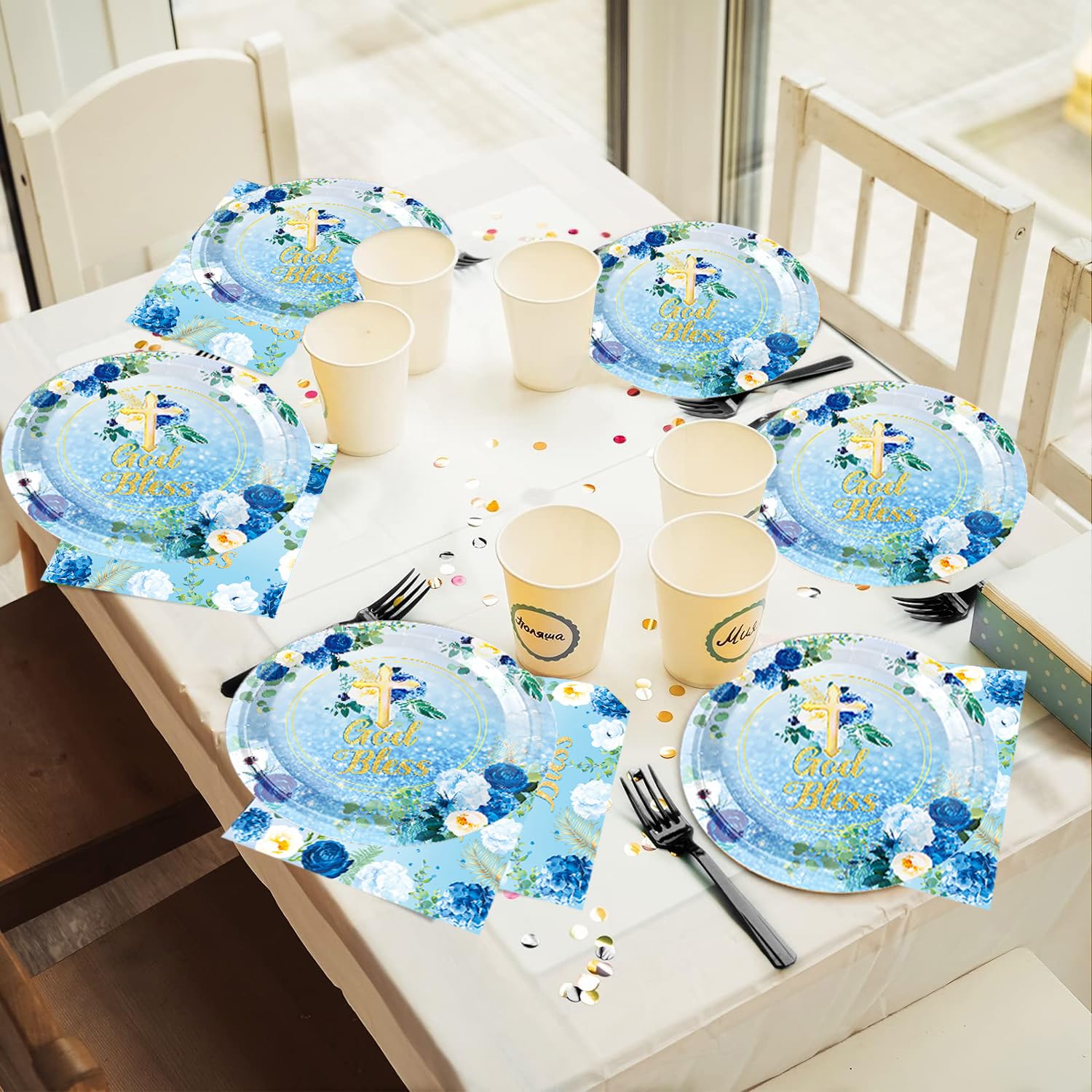 Snapklik.com : Blue God Bless Plates And Napkins Baptism First Holy ...