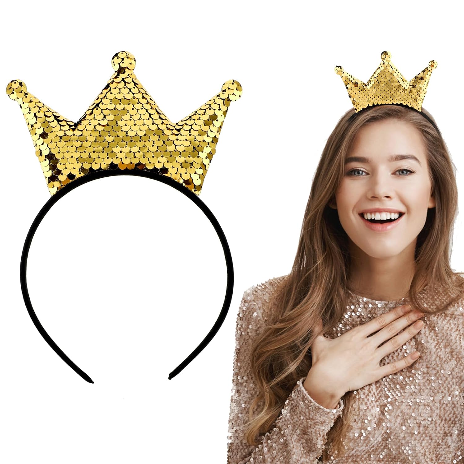 Amazon.com : Dimeho Sequins Crown Headband, Princess Crowns Glitter ...