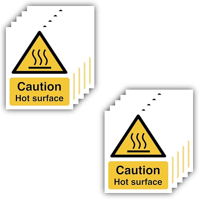 11CM X 9CM Pack of 10 Self Adhesive Caution Hot Surface Stickers ...