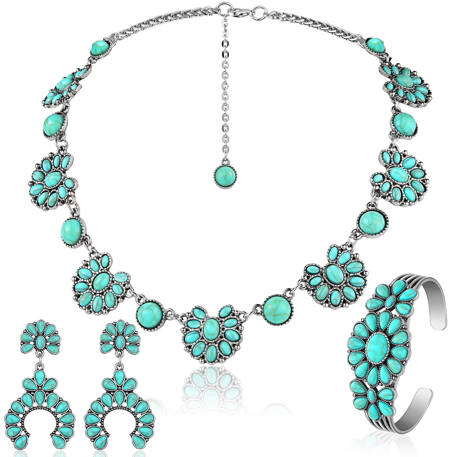 Amazon.com: 3 Pcs Turquoise Jewelry for Women Turquoise Jewelry Set Silver Bohemian Turquoise ...