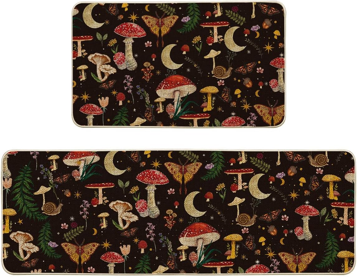 Amazon.com: Artoid Mode Black Mushrooms Butterfly Spring Kitchen Mats ...