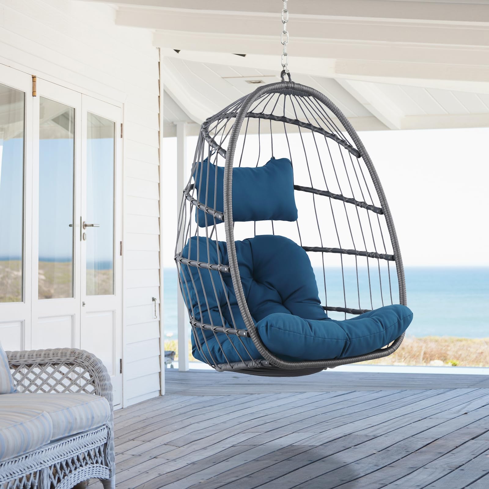 Amazon.com: Hanging Egg Chair - Patio Rattan Wicker Swing Egg Chair ...