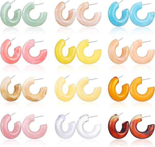 Amazon.com: Ecally 12 Pairs Acrylic Resin Hoop Earrings Set Multiple ...