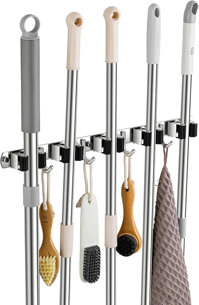 Amazon.com: TOPSKINOY Broom Holder Wall Mount, Stainless Steel Broom ...