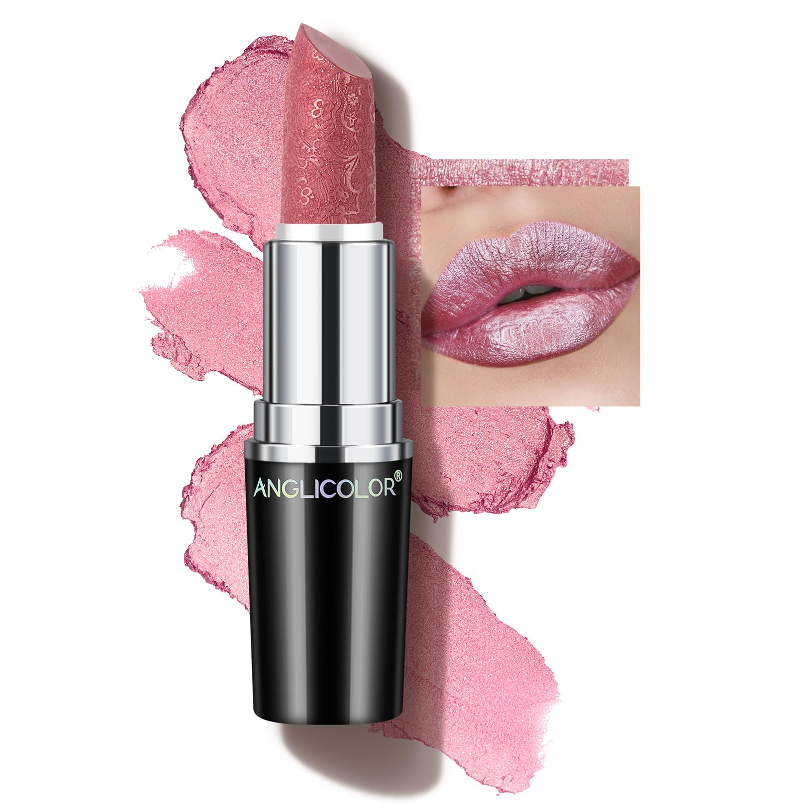 Anglicolor Metallic Glitter Lipstick,Pink Lipstick Highly Pigmented ...