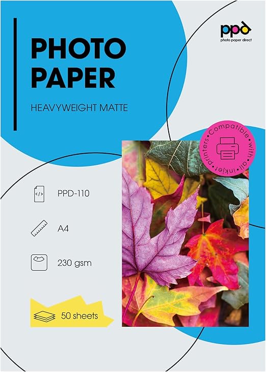 PPD 50 Sheets A4 Inkjet Matt Photo Paper 230gsm Super Heavy Instant Dry ...