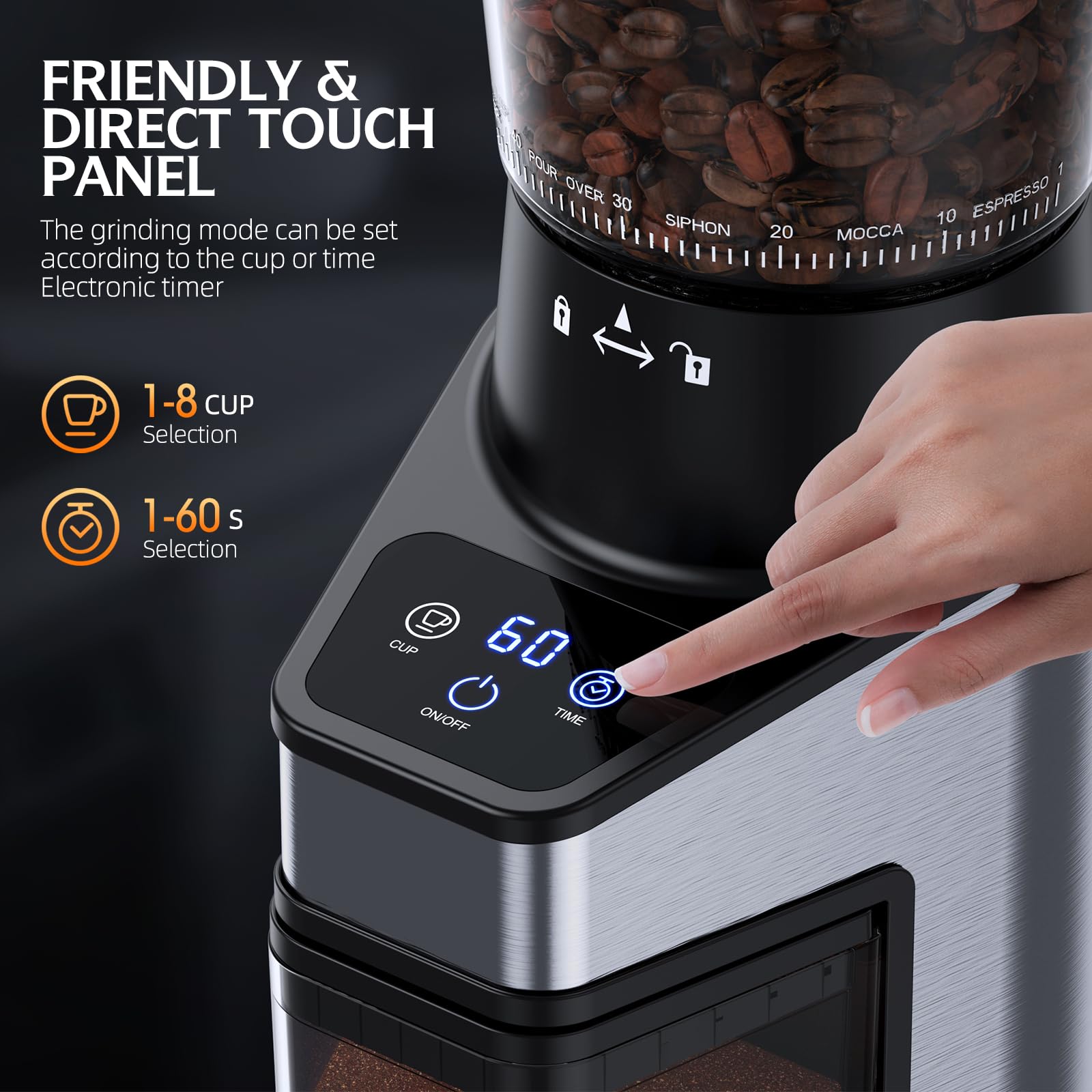 Burr Grinder With Touch Screen Electric Burr Coffee Grinder With 60 ...